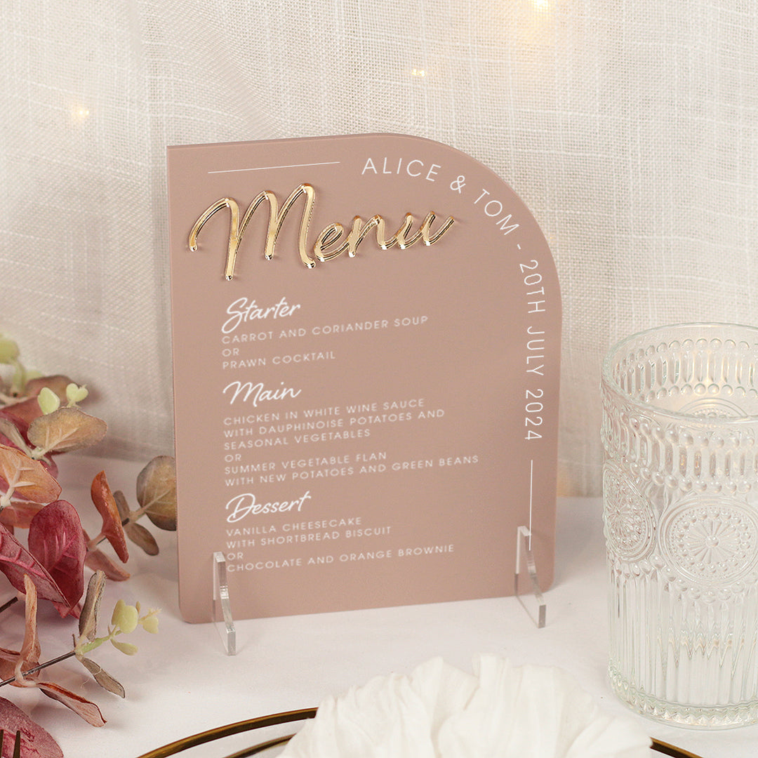 Modern Arch Acrylic Food Menu Sign – Weddings by Lumi