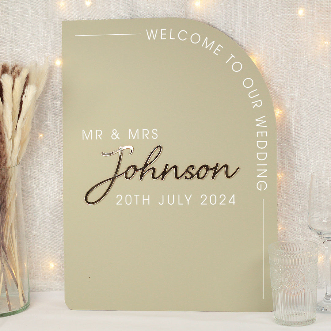 Modern Arch Welcome to Our Wedding Acrylic Sign – Weddings by Lumi