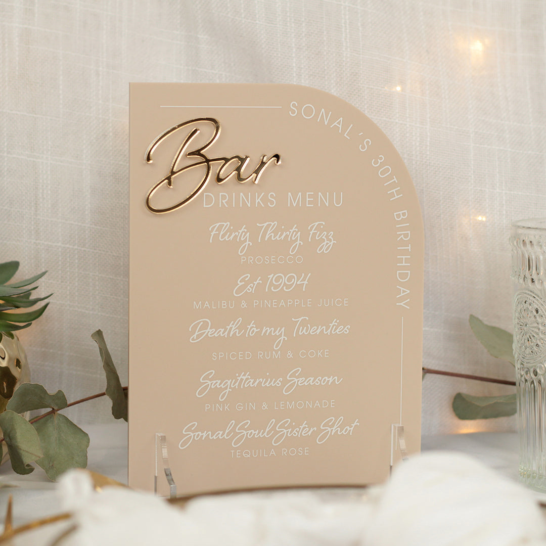 Modern Arch Acrylic Bar Sign – Weddings by Lumi