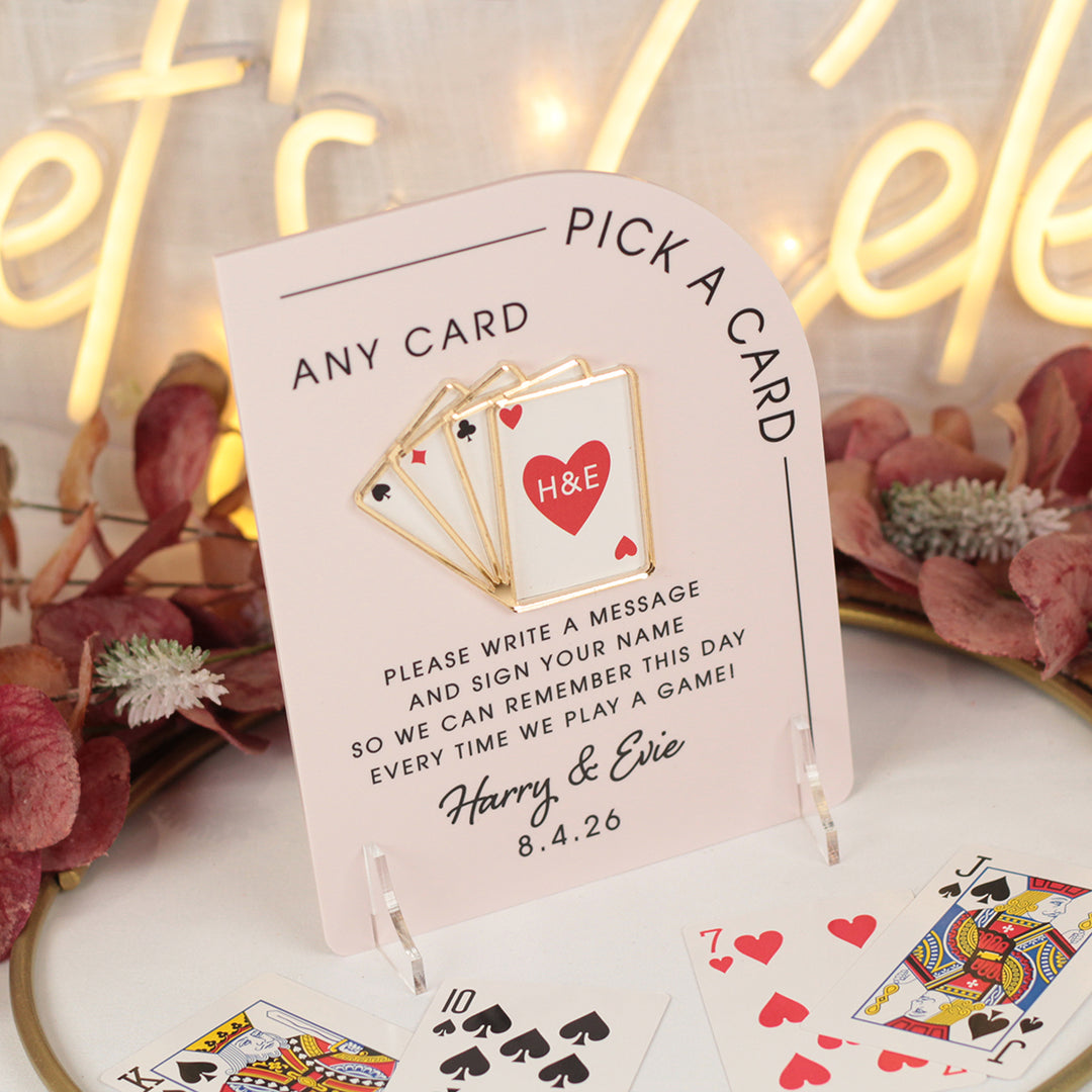 Modern Arch Playing Cards Guest Book Acrylic 3D Sign – Weddings by Lumi