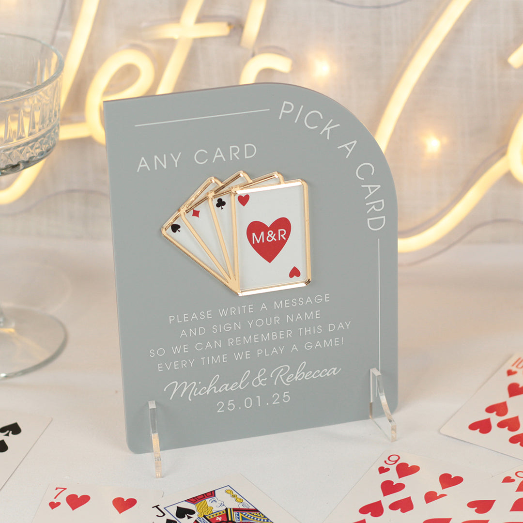 Modern Arch Playing Cards Guest Book Acrylic 3D Sign – Weddings by Lumi
