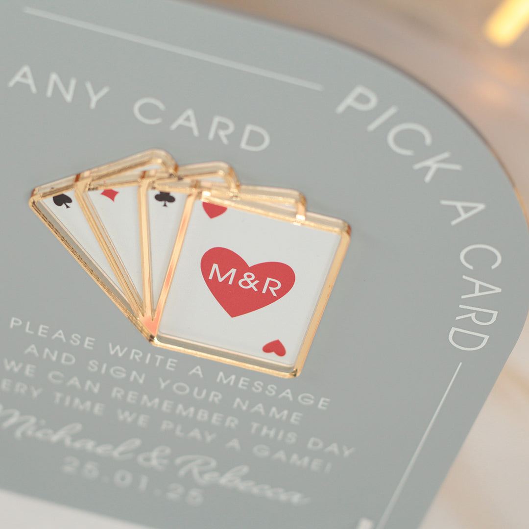 Modern Arch Playing Cards Guest Book Acrylic 3D Sign – Weddings by Lumi