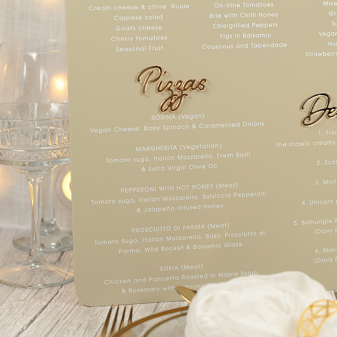 Modern Arch Acrylic Food Menu Sign – Weddings by Lumi