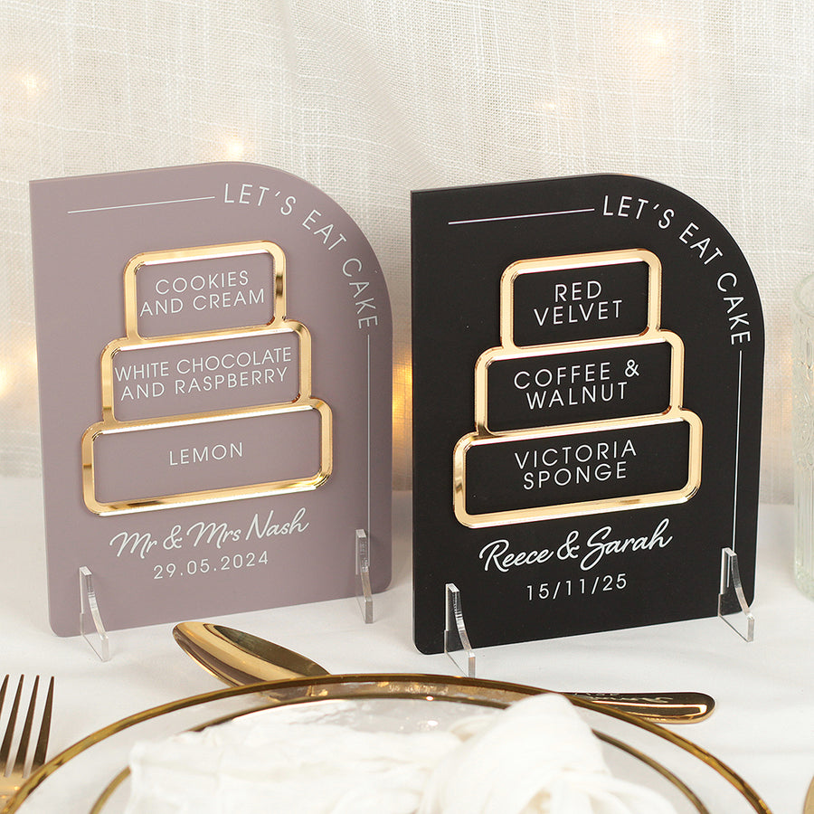 Modern Arch Wedding Cake Menu Acrylic Sign – Weddings by Lumi