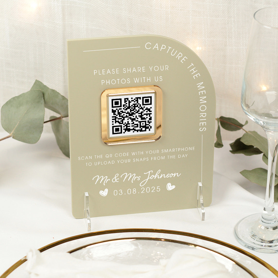 Modern Arch Photo Sharing QR Code 3D Acrylic Sign – Weddings by Lumi