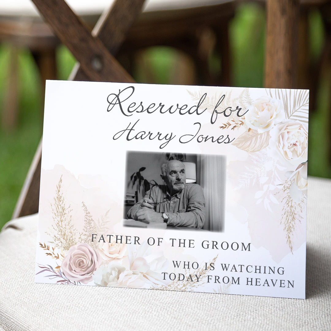 Blush Flowers Reserved Seat Photo Memorial Sign – Weddings by Lumi