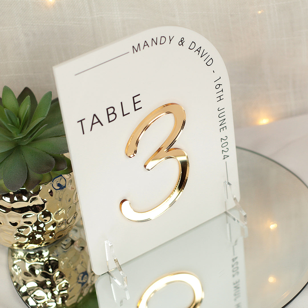 Modern Arch Table Number Acrylic Sign – Weddings by Lumi