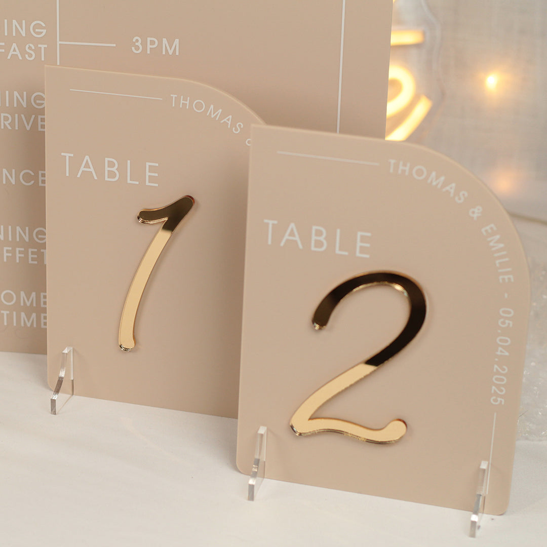 Modern Arch Table Number Acrylic Sign – Weddings by Lumi