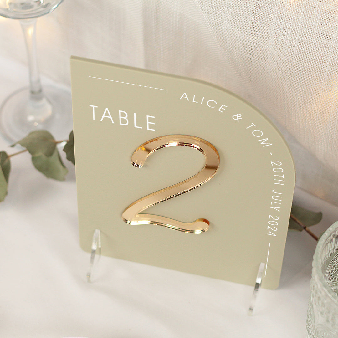 Modern Arch Table Number Acrylic Sign – Weddings by Lumi