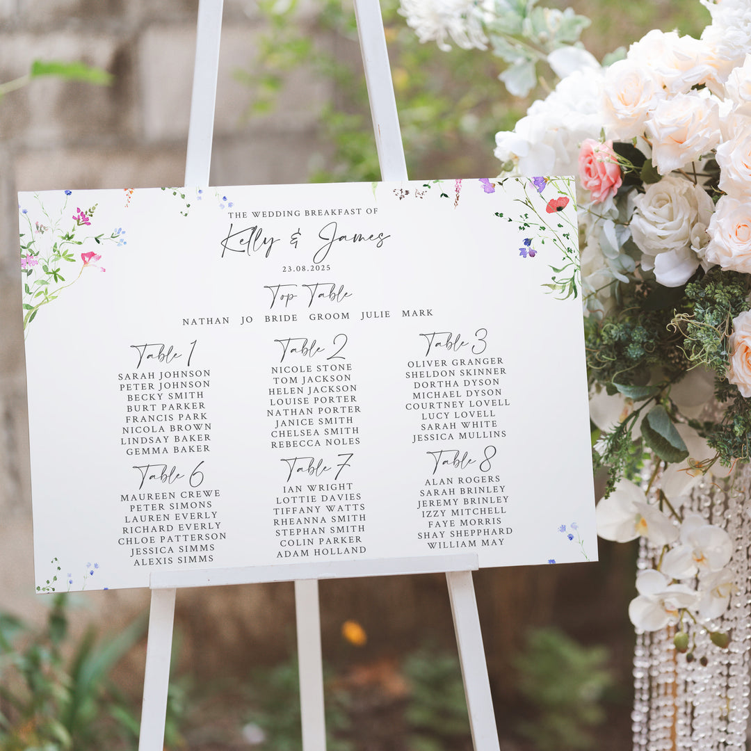 Watercolour Wildflower Wedding Table Seating Plan – Weddings by Lumi