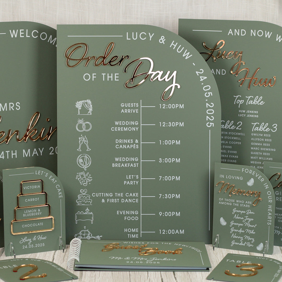 Modern Arch Acrylic Order of the Day Timeline – Weddings by Lumi