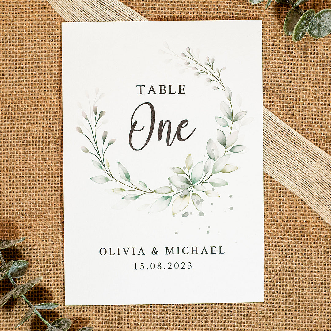 Botanical Wreath Table Number/Name Card – Weddings by Lumi